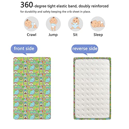 Car Race Track Themed Fitted Crib Sheet,Standard Crib Mattress Fitted Sheet Soft Toddler Mattress Sheet Fitted-Crib Mattress Sheet or Toddler Bed Sheet, 28“ x52“,Multicolor