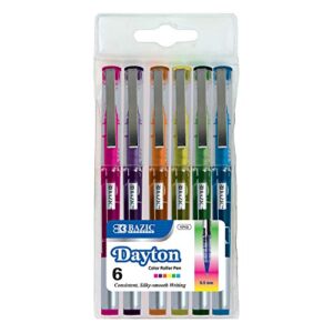 bazic dayton rollerball pen 0.7mm assorted color, regulator flowing liquid ink pens, rolling ball pens smooth writing for office (6/pack), 1-pack