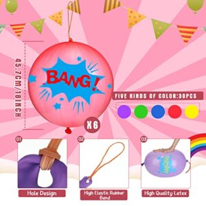 30 Pcs Large Punch Balloons Party Favors Neon Punching Balloons 18 Inch Punch Balls with Rubber Band Heavy Duty Latex Round Bouncy Balloons Fun Balloons for Birthday Gift Wedding Party (Bright Style)