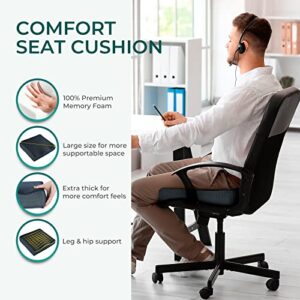 Seat Cushion Office Chair Pad: 4 Inch Extra Thick Dual Layer Memory Foam Seat Cushions for Coccyx Tailbone Sciatica Back Pain Relief, Soft Support Long Sitting for Computer Desk, Wheelchair, Car Seat