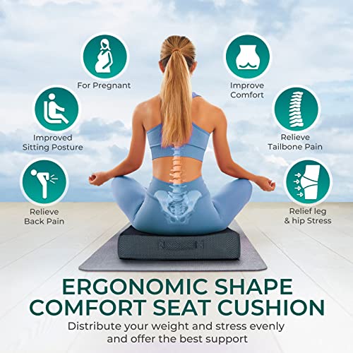 Seat Cushion Office Chair Pad: 4 Inch Extra Thick Dual Layer Memory Foam Seat Cushions for Coccyx Tailbone Sciatica Back Pain Relief, Soft Support Long Sitting for Computer Desk, Wheelchair, Car Seat