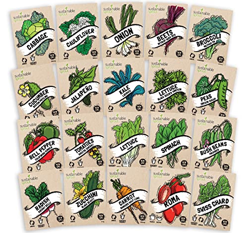 Vegetable Seeds for Planting Variety 20 Pack — Heirloom Vegetables Seeds —Tomatoes,Lettuce,Beets,Bell Pepper,Zucchini, Broccoli,Beans,Cabbage,Cauliflower,Onion,Cucumber & Other Vegetable Garden Seeds