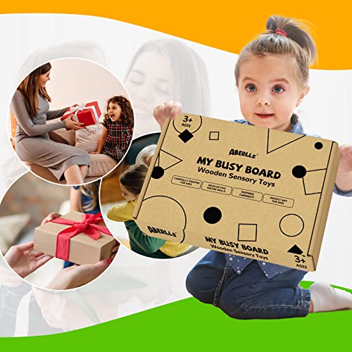 Montessori Busy Board for Toddlers, Wooden Sensory Toys, Preschool Learning Activities for Fine Motor Skills Travel Toy, Basic Life Skills Educational Gifts for 1 2 3 Years Old Kids Boys Girls