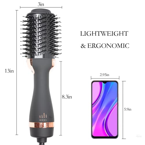 Hair Dryer Brush,Hot Air Brush, Blow Dryer bruch,One Step Hair Dryer and Volumizer with Salon Negative Ionic for Straightening, Professional Brush Hair Dryers for Men and Women (Black）