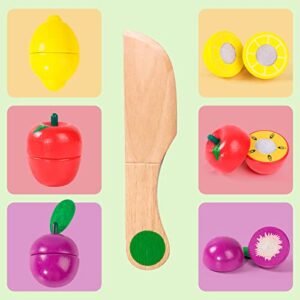 Wooden Play Food Sets for Kids Kitchen Accessories Cutting Montessori Toys for 2 Year Old Toddlers Pretend Play Fake Fruit Vegetable Egg Fillers Birthday Easter Gifts for 3 4 Years Girls Boys