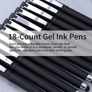 MiSiBao Black Ink Gel Ink Rollerball Pens 2 in 1 Medium Point Pens with Stylus Work Pen Smooth Writing for Office Black gel pen (Black-18pack)