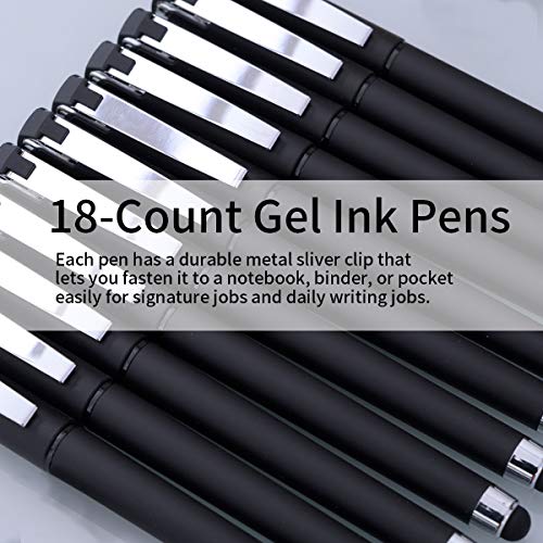 MiSiBao Black Ink Gel Ink Rollerball Pens 2 in 1 Medium Point Pens with Stylus Work Pen Smooth Writing for Office Black gel pen (Black-18pack)