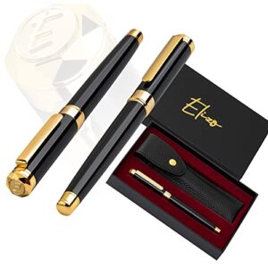 elizo luxury pen fancy pens real 24k gold plated trim leather pen case nice pen gift set rollerball schmidt ink refill cool pens best pens cute pens edc pen executive smooth writing pens for men women