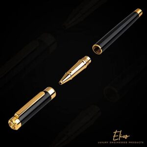 Elizo Luxury Pen Fancy Pens Real 24K Gold Plated Trim Leather Pen Case Nice Pen Gift Set Rollerball Schmidt Ink Refill Cool Pens Best Pens Cute Pens EDC Pen Executive Smooth Writing Pens for Men Women