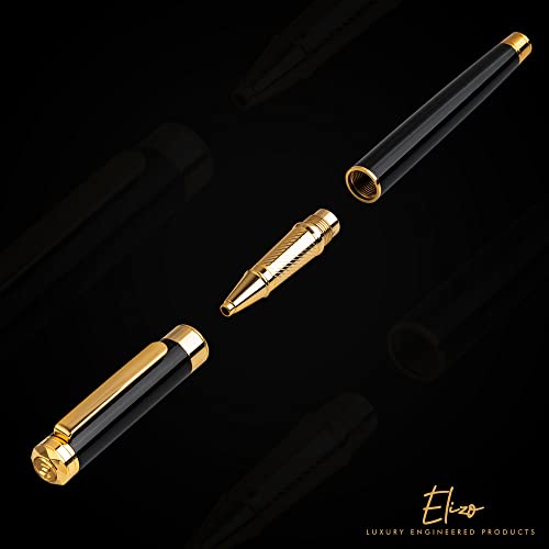 Elizo Luxury Pen Fancy Pens Real 24K Gold Plated Trim Leather Pen Case Nice Pen Gift Set Rollerball Schmidt Ink Refill Cool Pens Best Pens Cute Pens EDC Pen Executive Smooth Writing Pens for Men Women