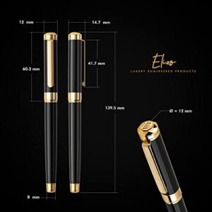 Elizo Luxury Pen Fancy Pens Real 24K Gold Plated Trim Leather Pen Case Nice Pen Gift Set Rollerball Schmidt Ink Refill Cool Pens Best Pens Cute Pens EDC Pen Executive Smooth Writing Pens for Men Women