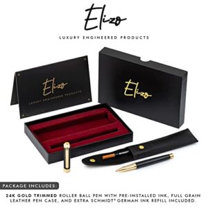 Elizo Luxury Pen Fancy Pens Real 24K Gold Plated Trim Leather Pen Case Nice Pen Gift Set Rollerball Schmidt Ink Refill Cool Pens Best Pens Cute Pens EDC Pen Executive Smooth Writing Pens for Men Women