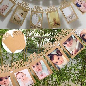 1st Birthday Baby Photo Banner for Newborn to 12 Months, Monthly Milestone Photograph Bunting Garland, First Birthday Celebration Decoration (Kraft)