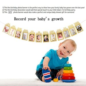 1st Birthday Baby Photo Banner for Newborn to 12 Months, Monthly Milestone Photograph Bunting Garland, First Birthday Celebration Decoration (Kraft)