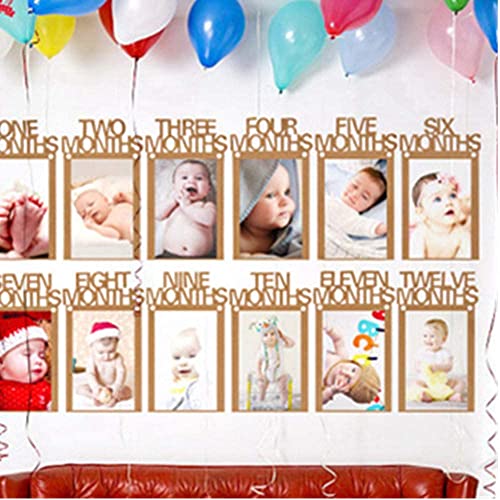 1st Birthday Baby Photo Banner for Newborn to 12 Months, Monthly Milestone Photograph Bunting Garland, First Birthday Celebration Decoration (Kraft)