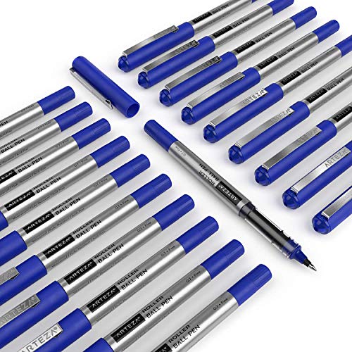 ARTEZA Rollerball Pens, Pack of 20, 0.7mm Blue Liquid Ink Pens for Bullet Journaling Fine Point Rollerball, Office Supplies for Writing, Taking Notes & Sketching