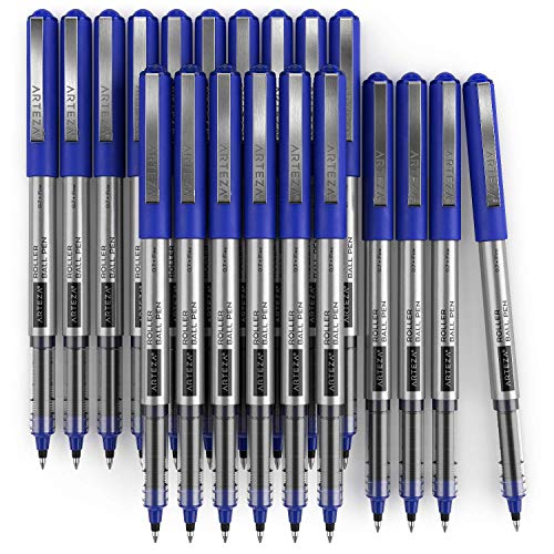 ARTEZA Rollerball Pens, Pack of 20, 0.7mm Blue Liquid Ink Pens for Bullet Journaling Fine Point Rollerball, Office Supplies for Writing, Taking Notes & Sketching