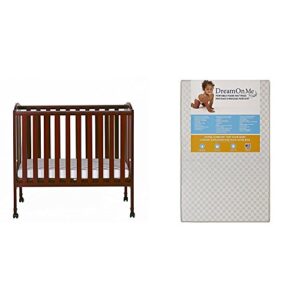 dream on me 2 in 1 portable folding stationary side crib with dream on me 3 portable crib mattress, white