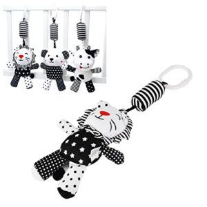 baby hanging rattle toys, black and white stripe stroller plush wind chimes toys for infants car bed crib(black and white striped lion pendant)