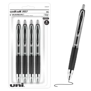 uniball 207 signo gel pen, 4 black medium 0.7mm retractable pens, gel pens, fine point, smooth writing pens, office supplies by uni-ball like colored pens, ink pens, ballpoint pens, bulk pens