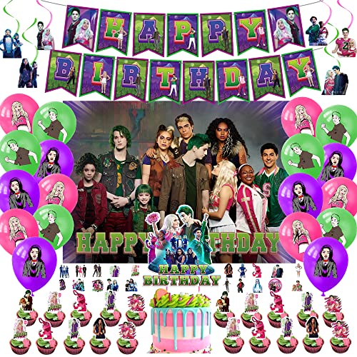 Movie Theme Birthday Party Supplies Set for Boys Girls, Birthday Party Decorations 89 Pcs with Birthday Banne Balloons Backdrop,Cake Topper,Swirls,Stickers for Christmas Party New Year Prank Party