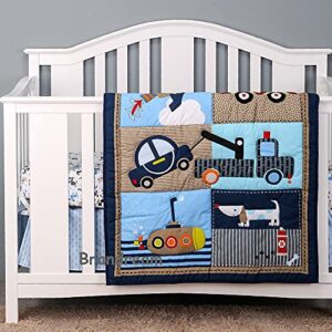 Brandream Boys Fire Truck Pillow & 3Pcs Cars Baby Crib Bedding Set with Patchwork Rocket Submarine