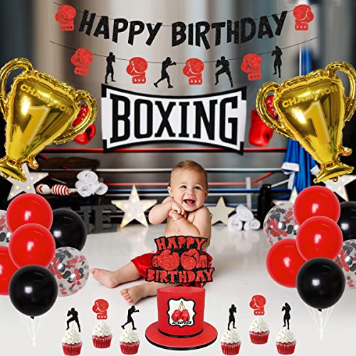 Boxing Match Birthday Party Decorations Fight Sports Theme Birthday Wrestling Party Supplies Boxing Birthday Banner Cake Topper Balloons