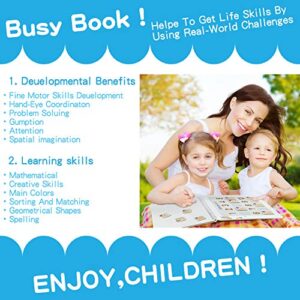 Busy Book for Kids, Montessori Toys for Toddlers, Autism Sensory Educational Toys, 12 Pages Toddler Preschool Activity Binder and Early Learning Toys Book - for Boys & Girls Develops Fine Motor Skills