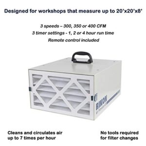 RIKON 62-450 3-Speed Remote-Controlled Air Filtration System (250/350/450 CFM) for large rooms up to 400 Square Feet - Circulates and Cleans Air 8 Times Per Hour!