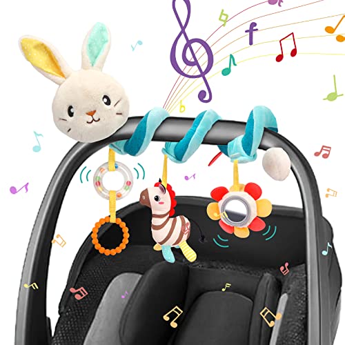 JERICETOY Baby Car Seat Toys 0-6 Months, Carseat Toys for Infants Stroller Toy Baby Spiral Plush Toys Hanging Crib Activity Toy for Crib Bed Stroller Car Seat, Hanging Rattle Toy