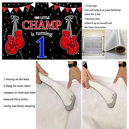 MTMETY 7x5ft Boxing Champ Theme Backdrop Our Little Champ is Turning 1 Background Boxing Gloves Baby Shower 1th Birthday Party Supply Decoration Photo Booth Studio Props Cake Table Banner BJLSME312