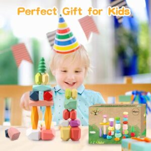 48PCS Toddler Wooden Stacking Building Blocks Montessori Toys for 1 2 3 4 5 6 Year Old Girls Boys Preschool Educational Sensory Toys for Toddlers 1-3 STEM Learning Toys Ages 2-4 Kids Toys Games Gift