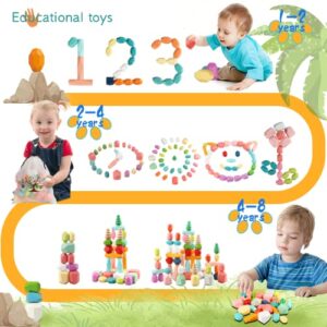 48PCS Toddler Wooden Stacking Building Blocks Montessori Toys for 1 2 3 4 5 6 Year Old Girls Boys Preschool Educational Sensory Toys for Toddlers 1-3 STEM Learning Toys Ages 2-4 Kids Toys Games Gift