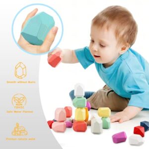 48PCS Toddler Wooden Stacking Building Blocks Montessori Toys for 1 2 3 4 5 6 Year Old Girls Boys Preschool Educational Sensory Toys for Toddlers 1-3 STEM Learning Toys Ages 2-4 Kids Toys Games Gift