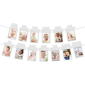 1st birthday baby photo banner - perfect 1-12 month photo prop garland bunting baby shower party decoration glitter silver