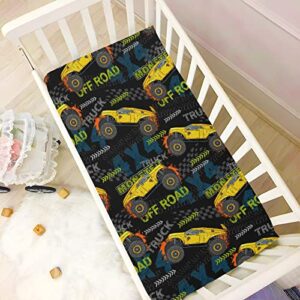 Truck Car Trace of Tire Baby Crib Sheets - Fitted Crib Sheet, Boys & Girls Cotton Crib Sheet for Standard Crib and Toddler Mattresses - S