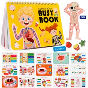 freebear montessori busy book for kids, human body anatomy book for toddlers, preshool kindergarten learning activities, autism sensory toys, travel toys, gifts for girls and boys 4 5 6 7 8 years