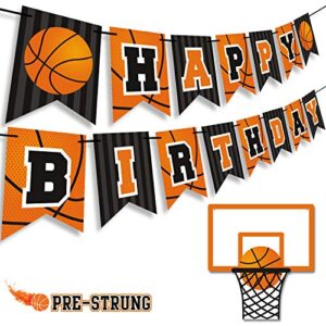 basketball happy birthday banner slam dunk party decoration supplies kids teenagers boys b-day photo prop pennant ideas no diy required