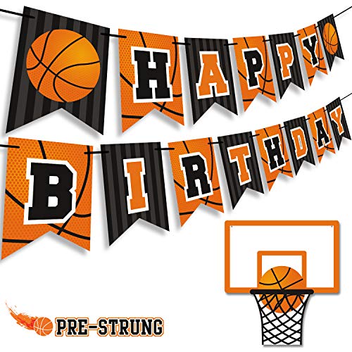 Basketball Happy Birthday Banner Slam Dunk Party Decoration Supplies Kids Teenagers Boys B-day Photo Prop Pennant Ideas NO DIY Required