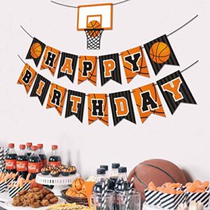 Basketball Happy Birthday Banner Slam Dunk Party Decoration Supplies Kids Teenagers Boys B-day Photo Prop Pennant Ideas NO DIY Required