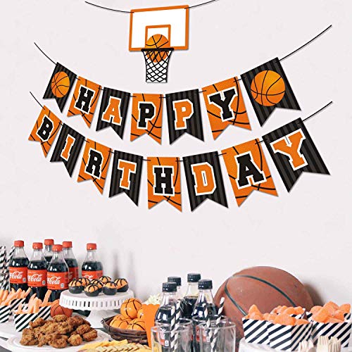 Basketball Happy Birthday Banner Slam Dunk Party Decoration Supplies Kids Teenagers Boys B-day Photo Prop Pennant Ideas NO DIY Required