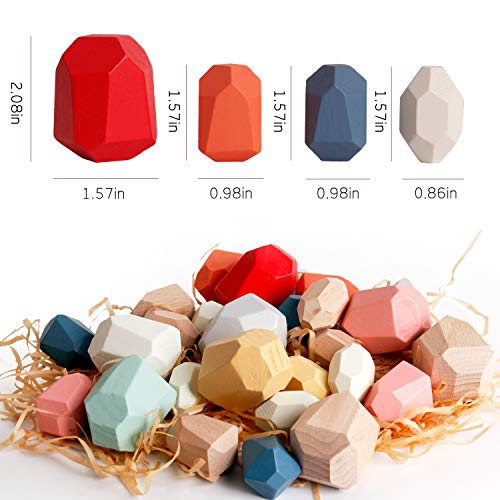 BESTAMTOY 36 PCs Wooden Sorting Stacking Rocks Balancing Stones,Educational Preschool Learning Montessori Toys, Building Blocks Game for Kids 1 2 3 4 5 6 Years Boy and Girl Birthday for Kids