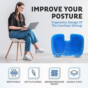 Gel Seat Cushion for Long Sitting - Portable Gel Cushion with Ergonomic Honeycomb Design - U Shape Size 17.75" x 13.75" x 1.75" Gel Seat Cushions for Pressure Relief With Removable Cover Washable