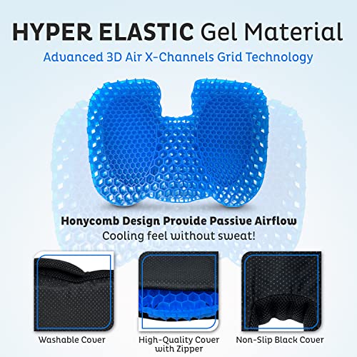 Gel Seat Cushion for Long Sitting - Portable Gel Cushion with Ergonomic Honeycomb Design - U Shape Size 17.75" x 13.75" x 1.75" Gel Seat Cushions for Pressure Relief With Removable Cover Washable