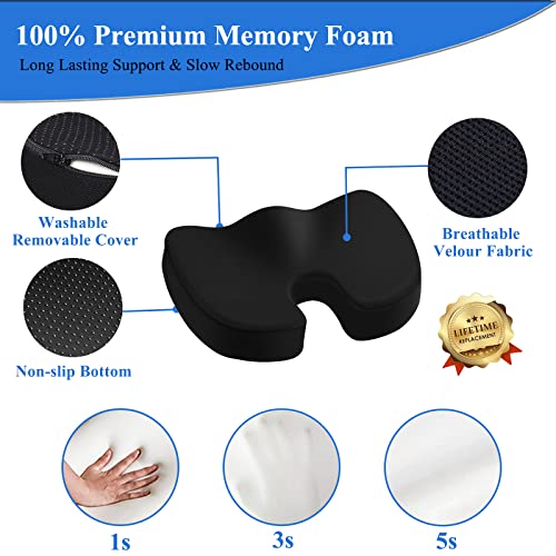 Memory Foam Seat Cushion for long sitting, Non-Slip Ergonomic Chair Cushion for Back/Sciatica/Coccyx/Tailbone Pain Relief, Comfortable Pillow Pad with Mesh Cover for Office Chair, Car Seat, desk chair