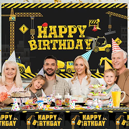 58 Pieces Construction Birthday Party Supplies Include Excavator Bulldozer Foil Balloon, Table Cover, Backdrop, Black Yellow Orange Balloon and Balloon Chain for Kids Dump Truck Party Decorations