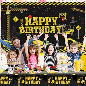 58 Pieces Construction Birthday Party Supplies Include Excavator Bulldozer Foil Balloon, Table Cover, Backdrop, Black Yellow Orange Balloon and Balloon Chain for Kids Dump Truck Party Decorations