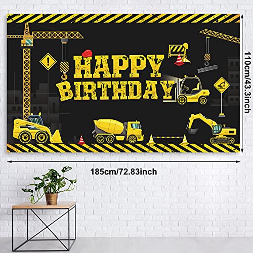 58 Pieces Construction Birthday Party Supplies Include Excavator Bulldozer Foil Balloon, Table Cover, Backdrop, Black Yellow Orange Balloon and Balloon Chain for Kids Dump Truck Party Decorations