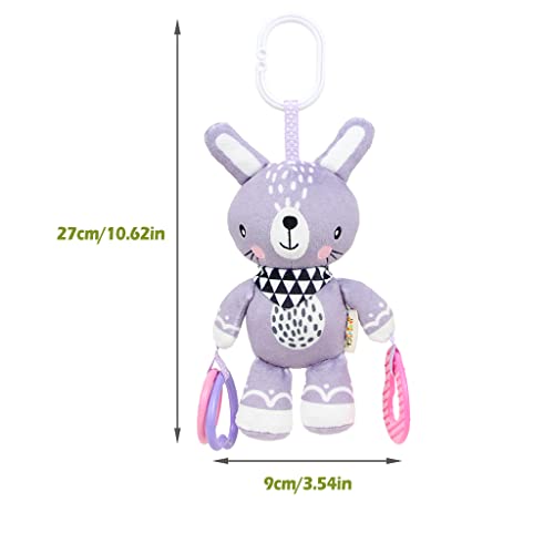 AIPINQI Baby Hanging Toy Cartoon Animal Stuffed Rattle Bell Carseat Toys Crib Car Seat Travel Stroller Soft Plush Toys with Wind Chimes, Grey