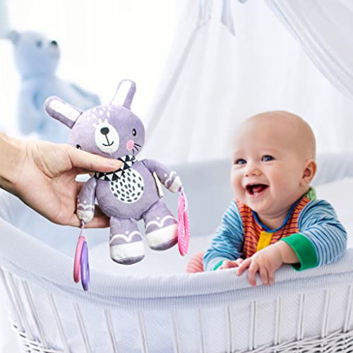 AIPINQI Baby Hanging Toy Cartoon Animal Stuffed Rattle Bell Carseat Toys Crib Car Seat Travel Stroller Soft Plush Toys with Wind Chimes, Grey